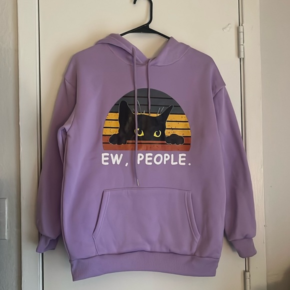 Temu | Tops | Brand New Ew People Cat Lavender Hoodie | Poshmark